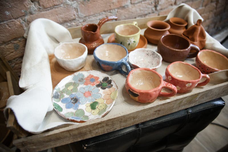 Clay Products Collection at Workshop . Pottery Workshop with Crockery ...