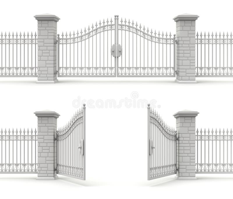 Open gate, 3D illustration stock illustration. Illustration of pillar ...
