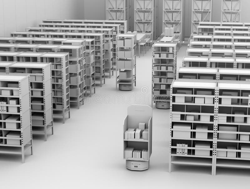 Clay Rendering of Autonomous Mobile Robots Delivering Shelves in ...