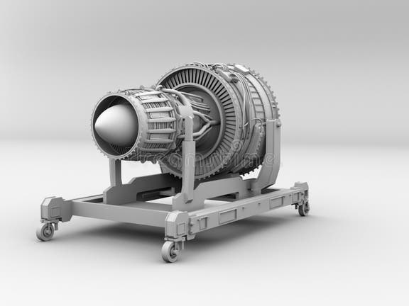 Clay Rendering of Turbojet Engine on Gray Background Stock Illustration ...