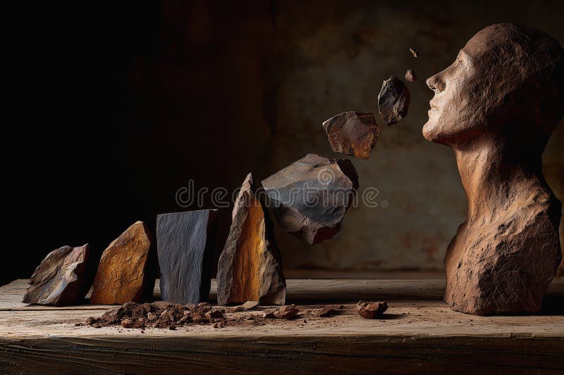 Clay Sculptures Transition from Raw Forms To Polished Busts Stock Photo ...
