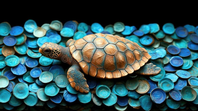 Clay Sea Turtle Sculpture on Vibrant Blue Coin Background Stock Photo ...
