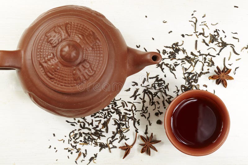 Clay Teapot, Bowl, Tea and Star Anise Stock Photo - Image of hieroglyph ...