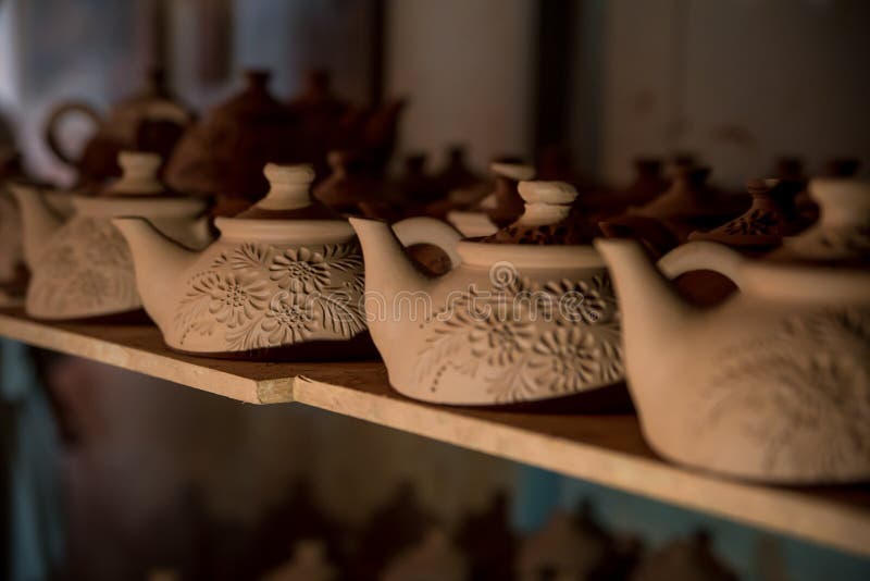 Clay teapots storage stock photo. Image of pots, pottery - 79662868
