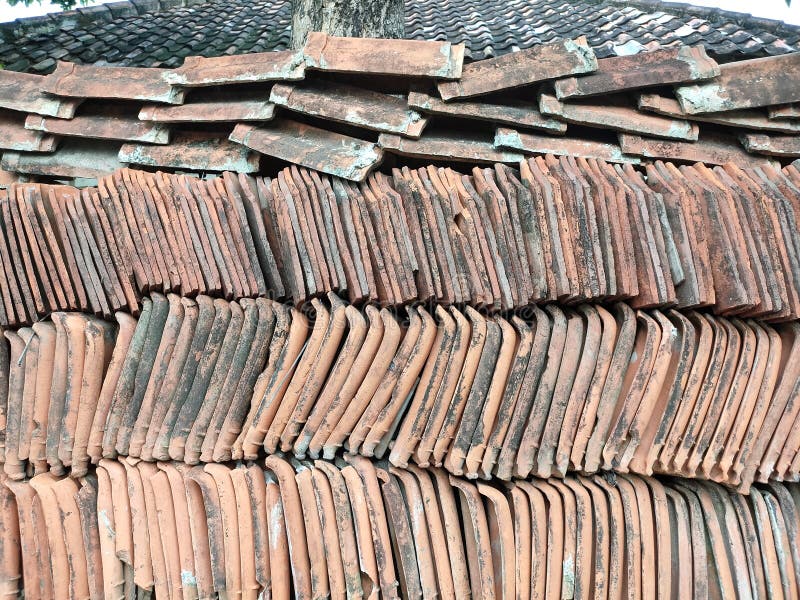 Clay Tile Roof Tiles Stacked on the Ground Stock Photo - Image of beam ...