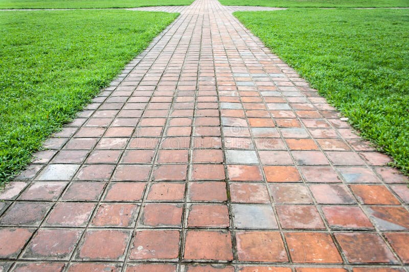 Clay Tiles Walkway and Grass Stock Photo - Image of hard, geometric ...
