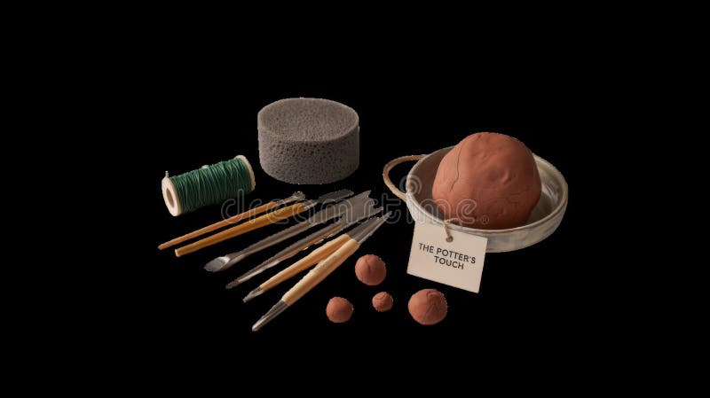 Clay, Tools and Sponge for Pottery Making on Transparent Background ...