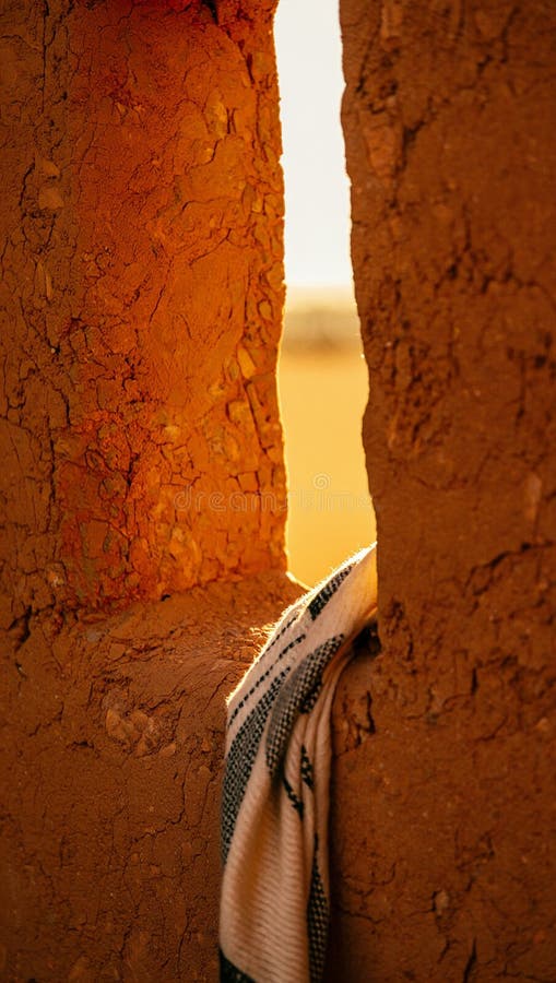 Clay Wall Window with Draped Blanket in Sunset Light Stock Illustration ...