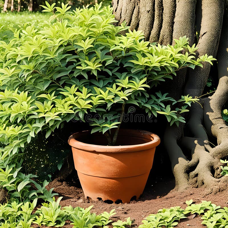 Clay Water Pot Half Concealed by Shrubs Stock Image - Image of herb ...