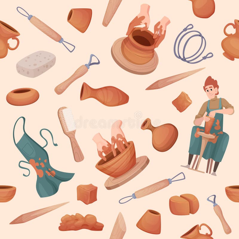 Clay Workshop. Seamless Backgrounds with Clay Masters Making Jugs ...