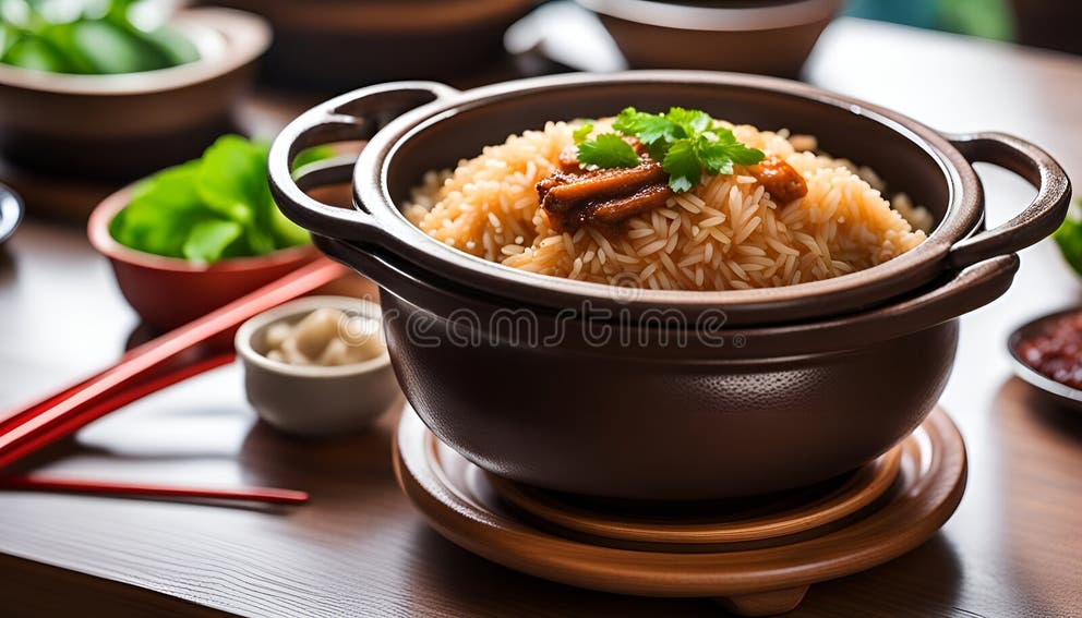 Claypot rice on the table stock illustration. Illustration of cooked ...
