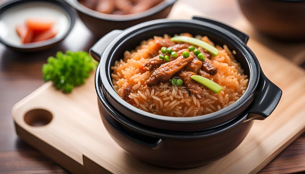 Claypot rice on the table stock illustration. Illustration of tasty ...