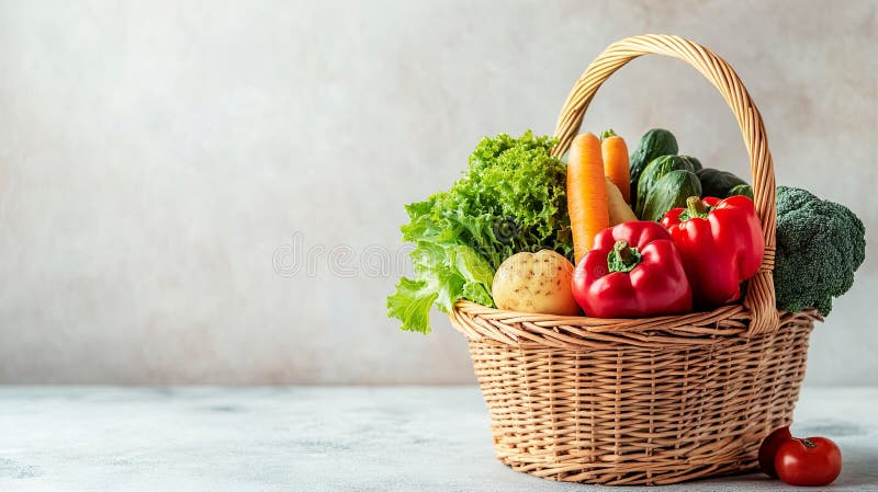 A Clean Arrangement of Fresh Vegetables Styled in a Wicker Basket with ...