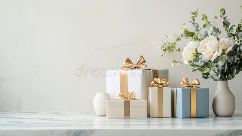 A Clean Arrangement of Luxury Gift Boxes Styled on a Marble Countertop ...