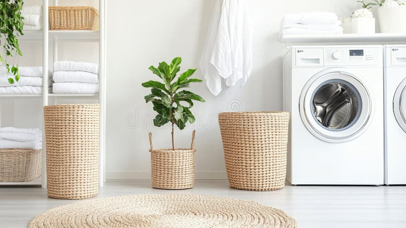 A Clean Arrangement of Modern Laundry Baskets Styled for Eco-friendly ...