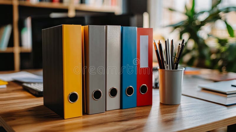 A Clean Arrangement of Office Folders Styled in a Minimalist Workspace ...
