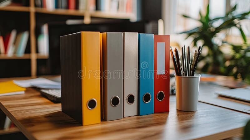 A Clean Arrangement of Office Folders Styled in a Minimalist Workspace ...