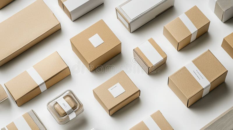 Clean Arrangement Packaging Boxes Styled Sleek Logos Stock Photos ...