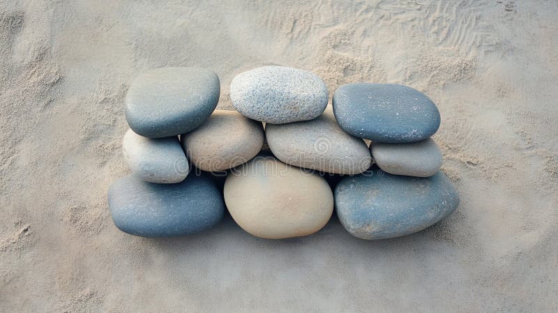 A Clean Arrangement of Smooth Stones Stacked Neatly on a Sandy Stock ...