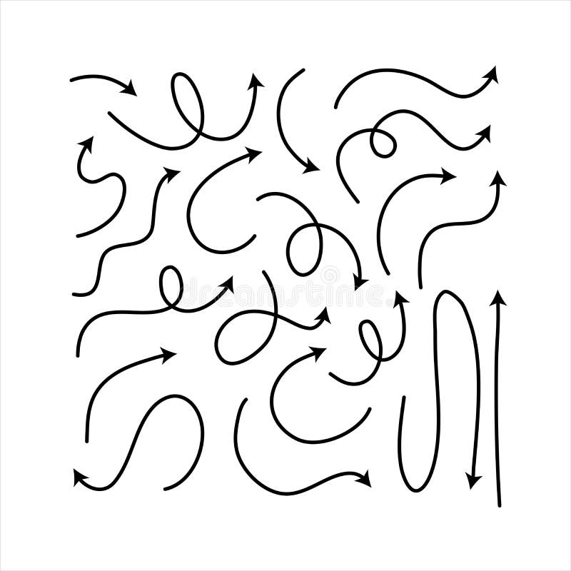 Clean Arrows Style Doodle Set Hand Drawn. Curve Line, Preliminary Stock ...