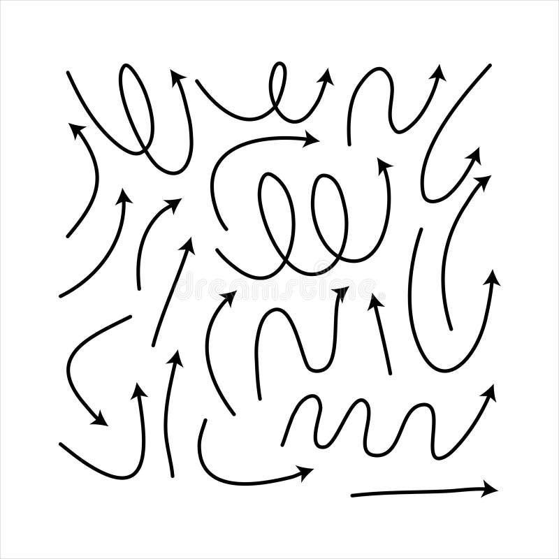 Clean Arrows Style Doodle Set Hand Drawn. Curve Line, Preliminary Stock ...
