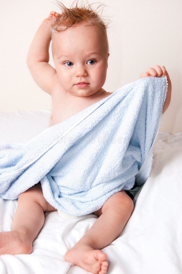 Cute baby after bath stock image. Image of moment, playing - 4413767