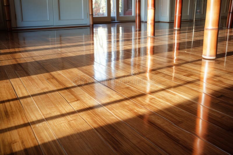 Clean Bamboo Floor with a Shine and Reflection Stock Image - Image of ...