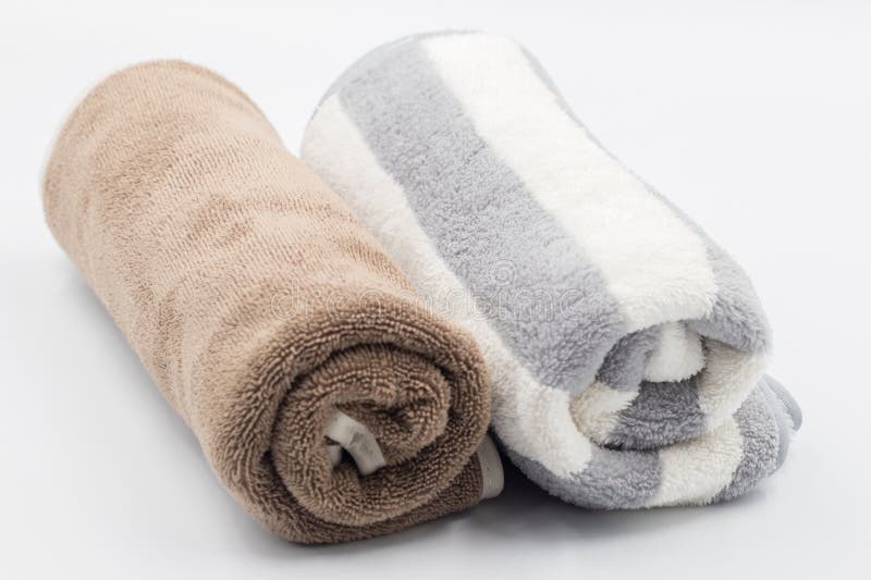 Clean Bathroom Towels Laid Out in Rows, Rolled Soft Terry Towel ...