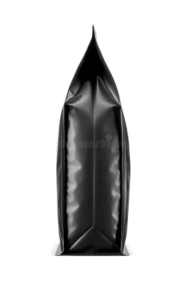 Clean Black Foil Pouch Bag Isolated on White. Side View Stock Image ...