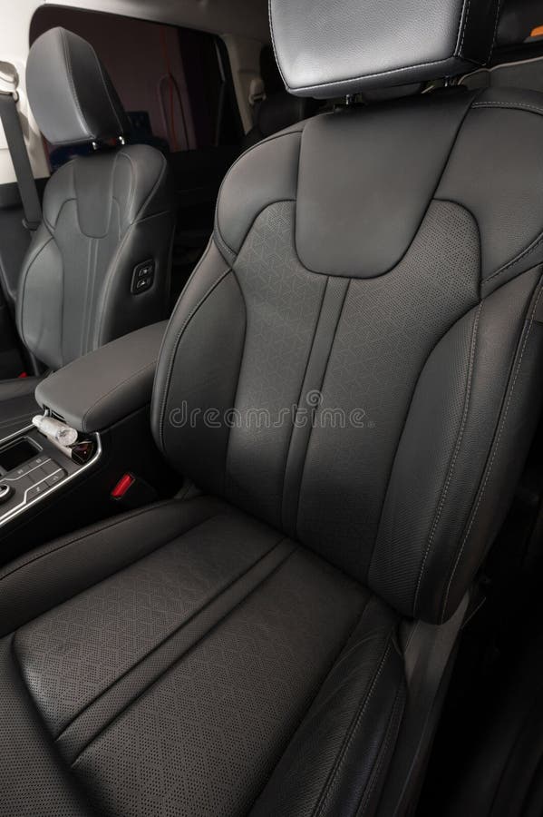 Clean Black Leather Car Chair Stock Photo - Image of headrest ...