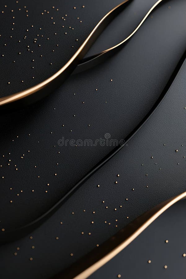 A Clean Black Matte Surface Features Flowing Lines of Subtle Gold ...