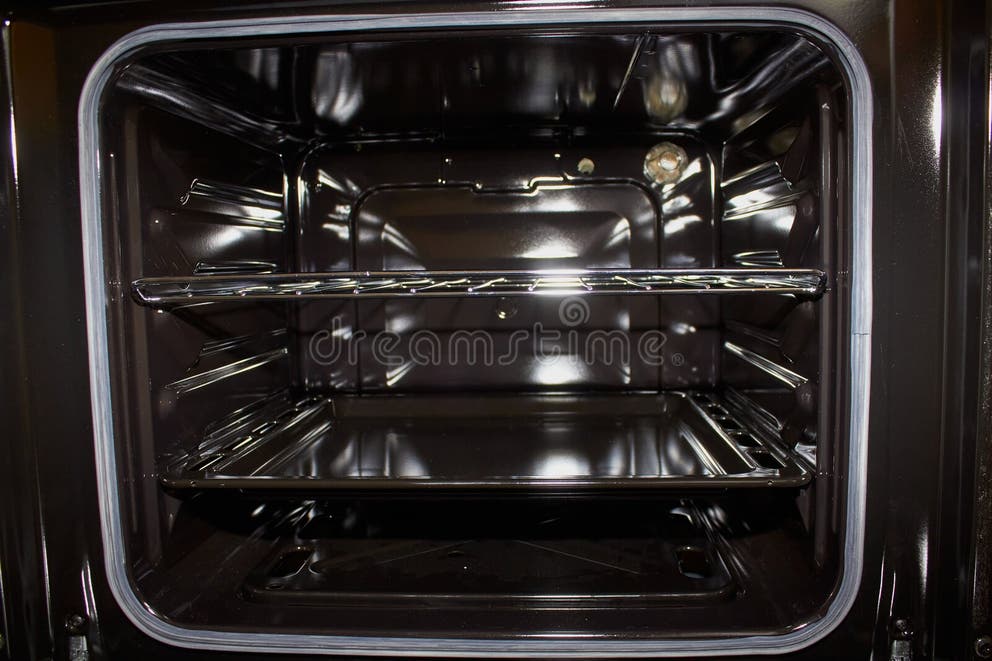 Clean Black Oven Inside, Empty Oven with Open Door with Black Metal ...