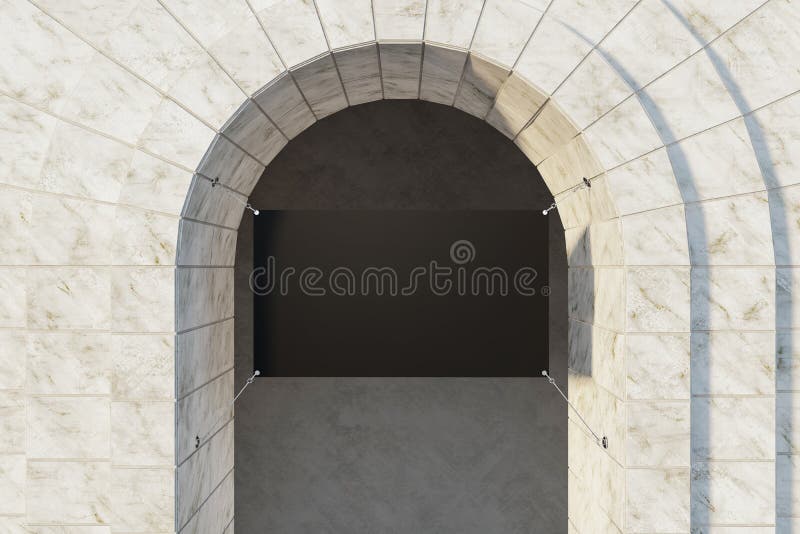 Clean Black Rectangular Banner Hanging on Modern Building Facade Arch ...