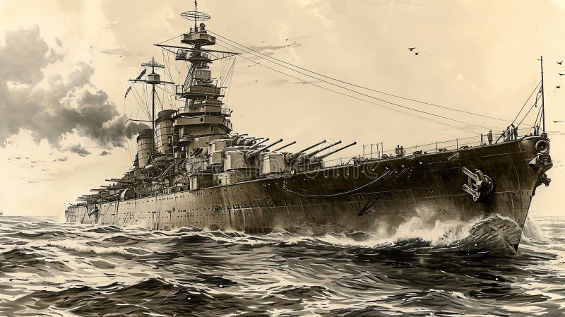 A Clean Black and White Line Drawing of the Battleship Seascape Stock ...