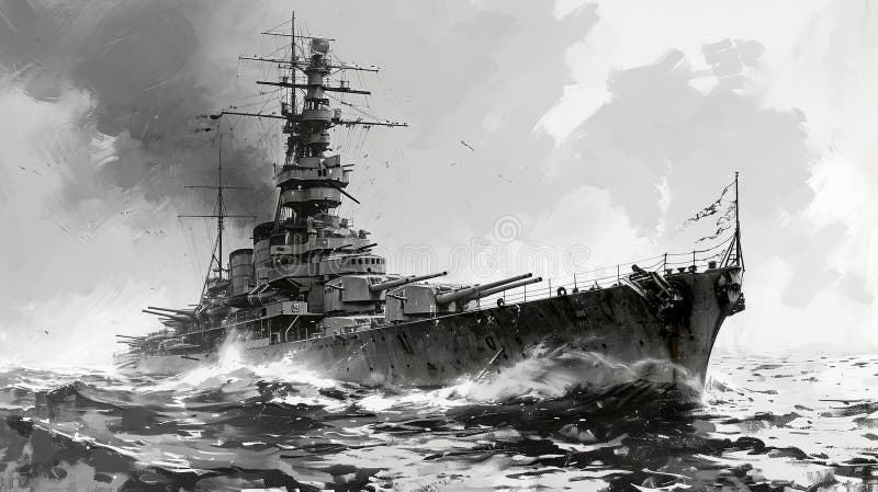 A Clean Black and White Line Drawing of the Battleship Seascape Stock ...