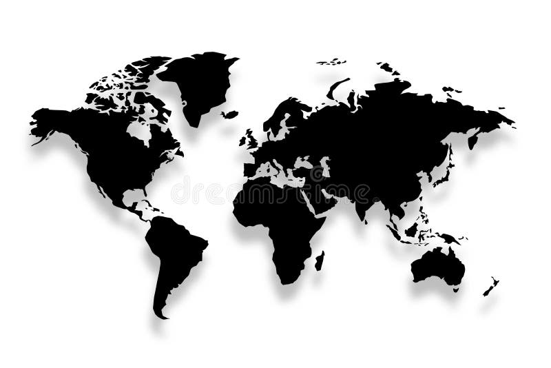 Minimal World Map Isolated on White Background with Shadow Vector ...