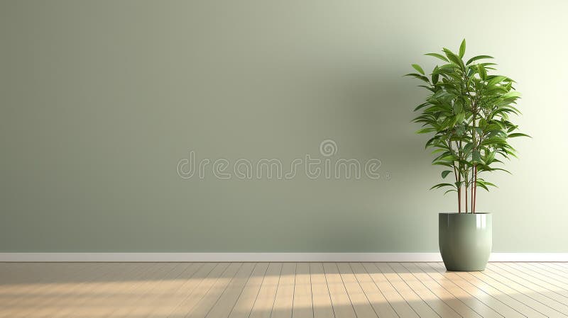 Clean Blank Sage Green Wall with Tropical Tree in Green Modern Design ...