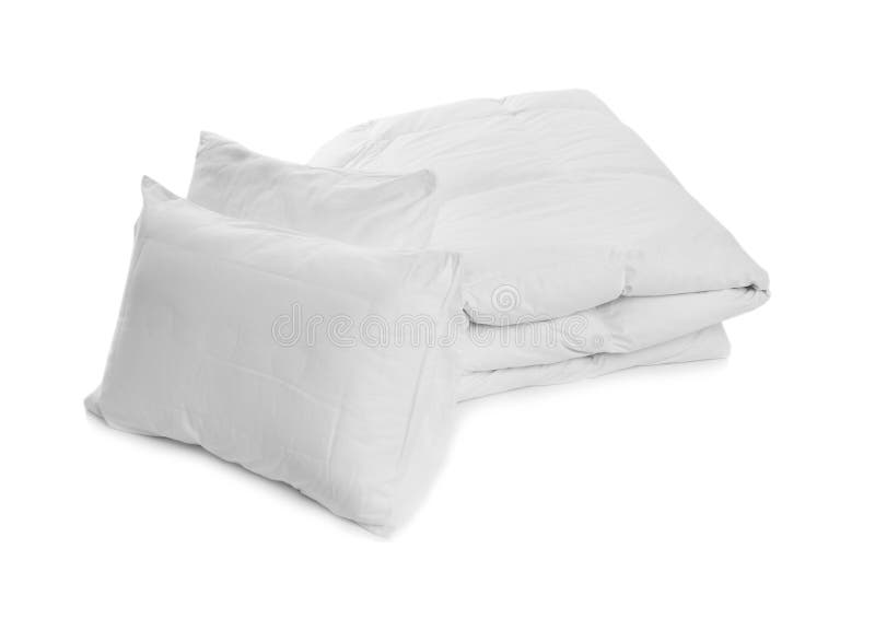 Clean Blanket and Pillows on White Background Stock Image - Image of ...