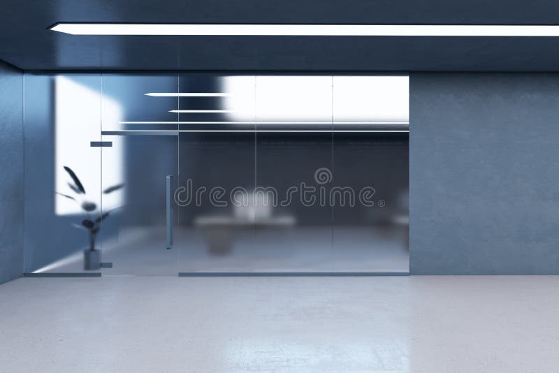 Clean Blue Blurry Glass Office Interior with Mock Up Place on Empty ...