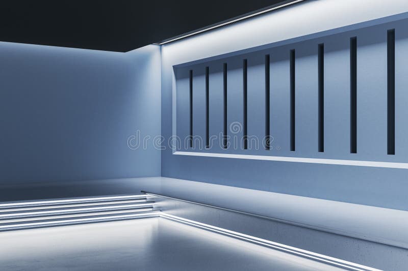 Clean Exhibition Hall or Museum Interior with Mock Up Place on Wall. 3D ...