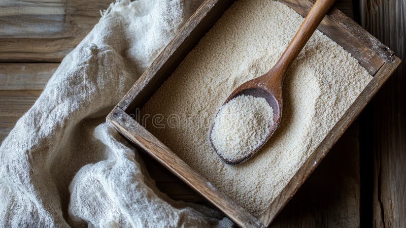 A Clean Box of Cornmeal Styled with a Wooden Spoon Resting on Top. Pic ...