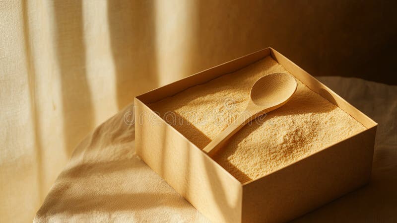 A Clean Box of Cornmeal Styled with a Wooden Spoon Resting on Top. Pic ...