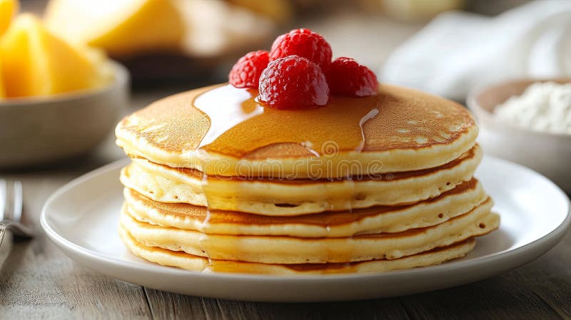 A Clean Box of Pancake Mix Styled with a Small Bowl of Flour on the ...