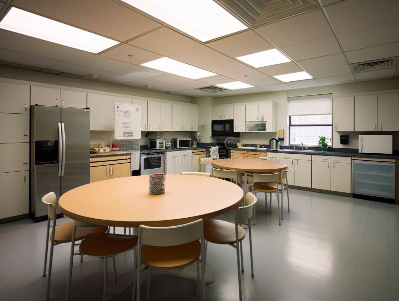 Clean Bright Break Room with Fridge Stock Illustration - Illustration ...