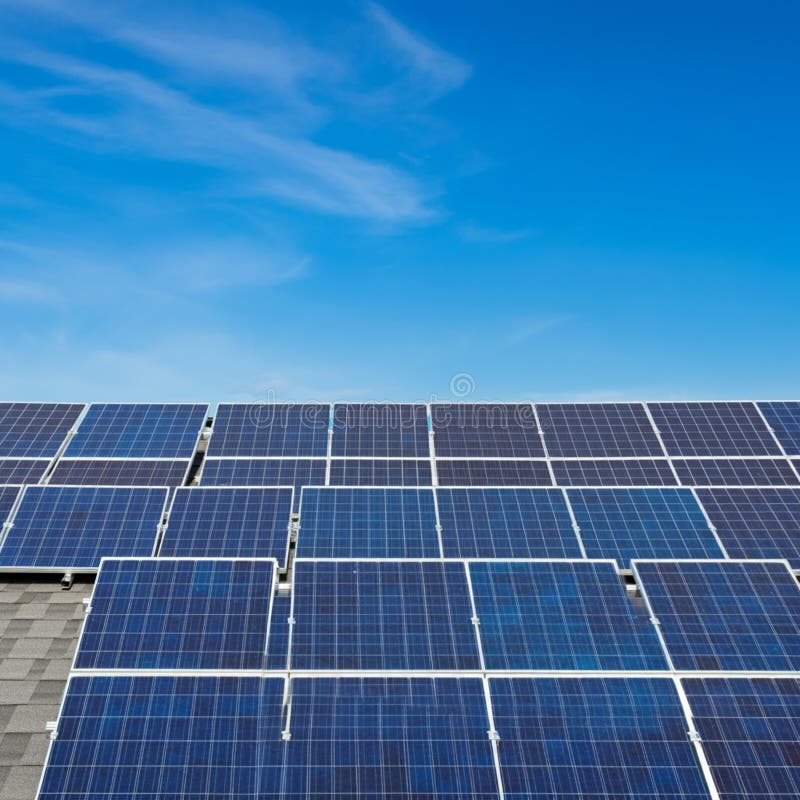 AI-Generated Image: Solar Panels on Roof Against Clear Blue Sky Stock ...