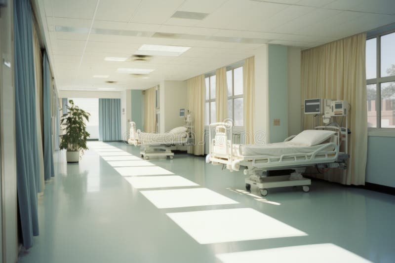 Clean and Bright Hospital Corridor, Empty Patient Room. Stock Photo ...