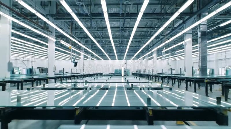 Bright Glass Factory Interior with Linear Fluorescent Lighting Stock ...