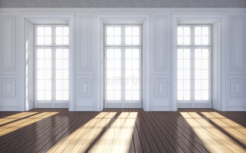 Clean Bright Room with Windows Stock Illustration - Illustration of ...