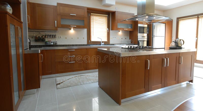 Clean Modern Kitchen stock image. Image of floor, house - 30039977