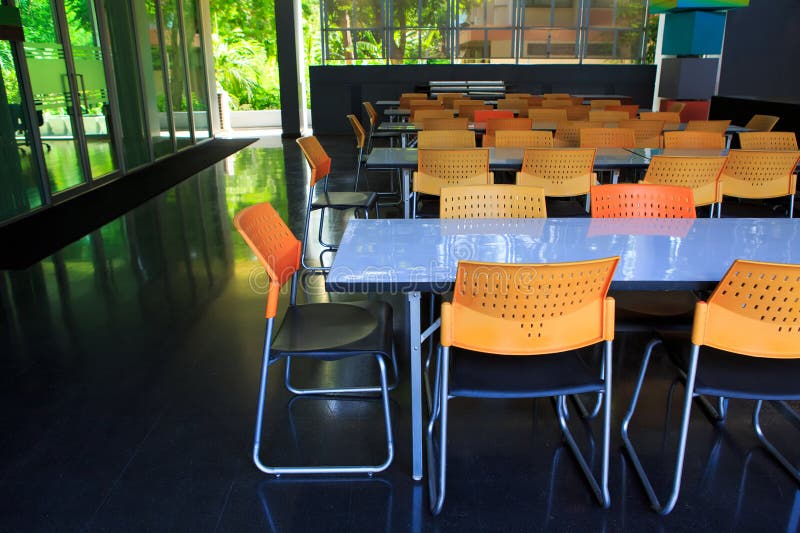 Clean Cafeteria with Empty Seats and Tables Stock Photo - Image of ...